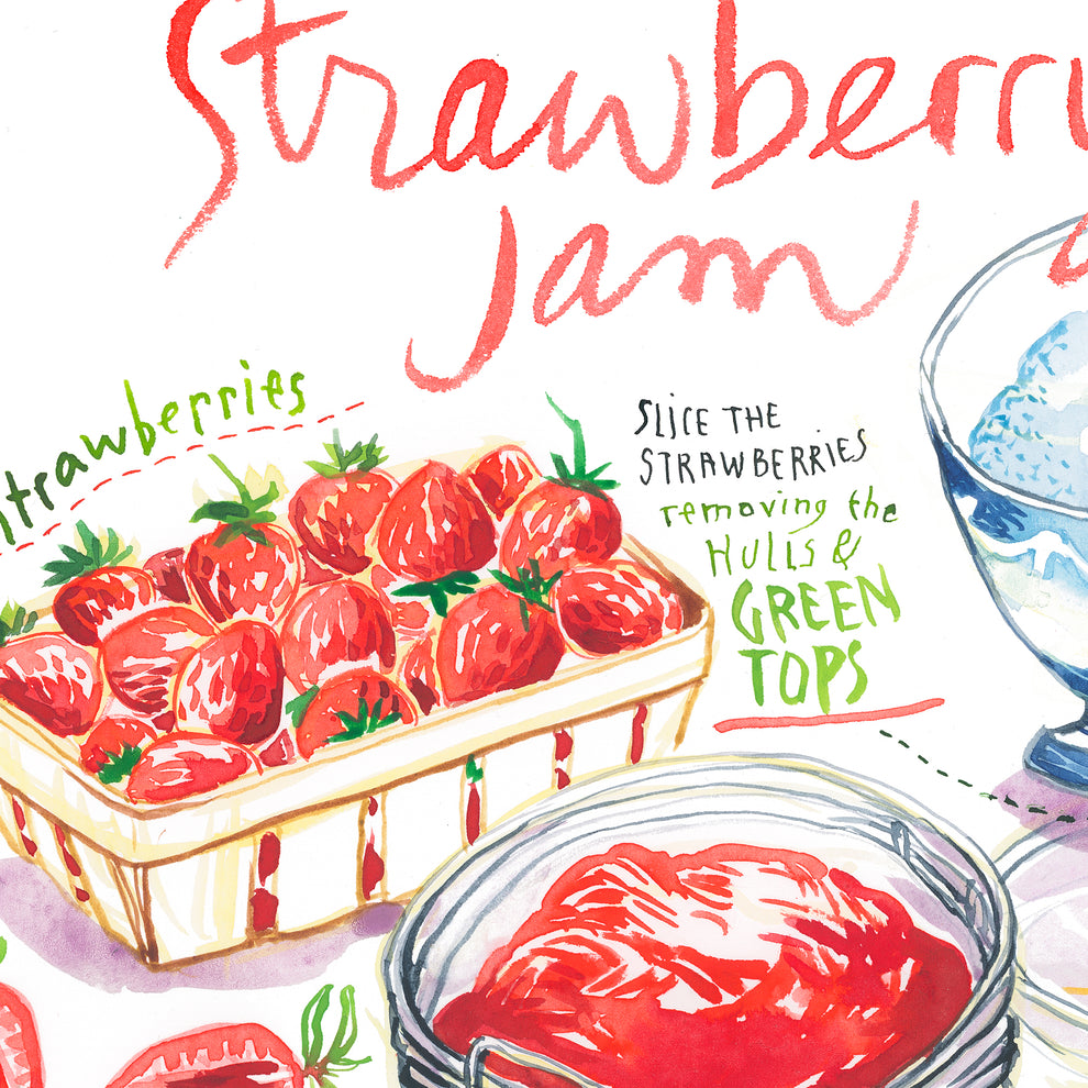 Strawberry Jam recipe watercolor painting poster, Fruit jelly print ...
