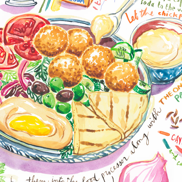 Falafel watercolor recipe poster, Middle-Eastern cuisine print ...