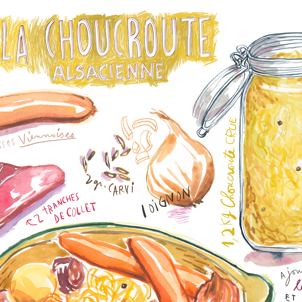 Alsatian Sauerkraut recipe poster, French cuisine wall art, Choucroute ...