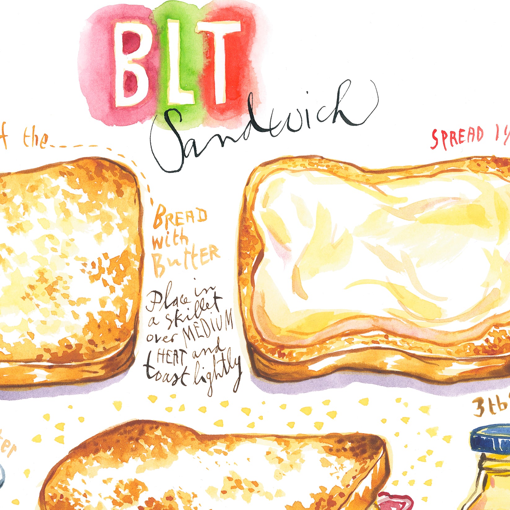 BLT Sandwich watercolor recipe print, Bacon-Lettuce-Tomato artwork ...