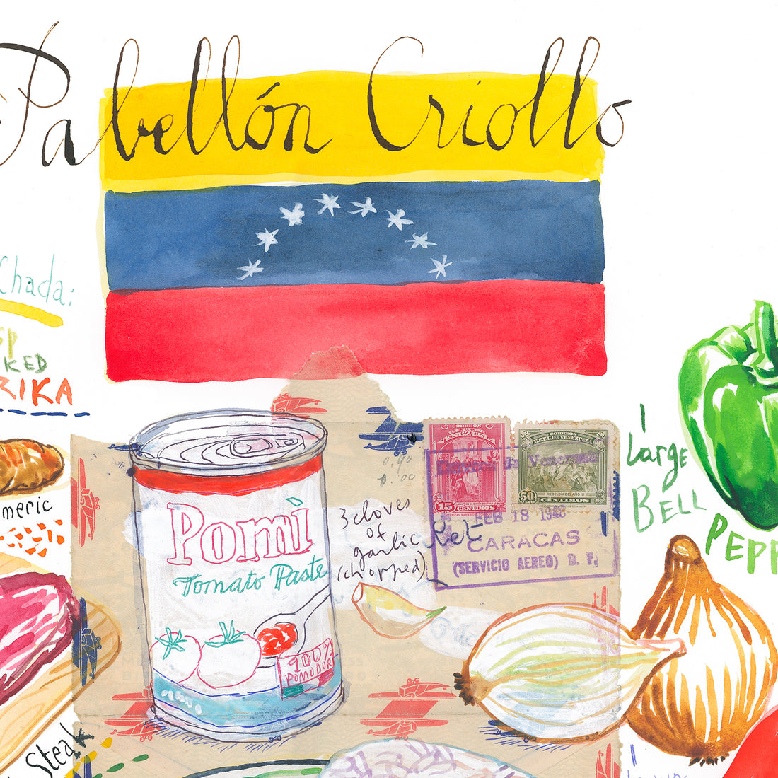Pabellón Criollo recipe poster, Venezuelan food print, Latino cooking ...