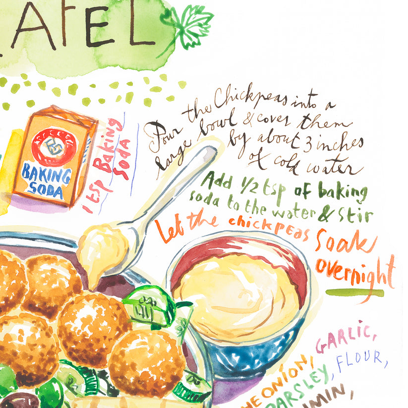 Falafel watercolor recipe poster, Middle-Eastern cuisine print ...