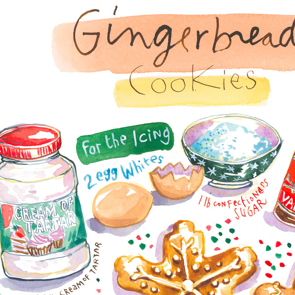 Gingerbread Cookies recipe poster, Christmas watercolor biscuits print ...