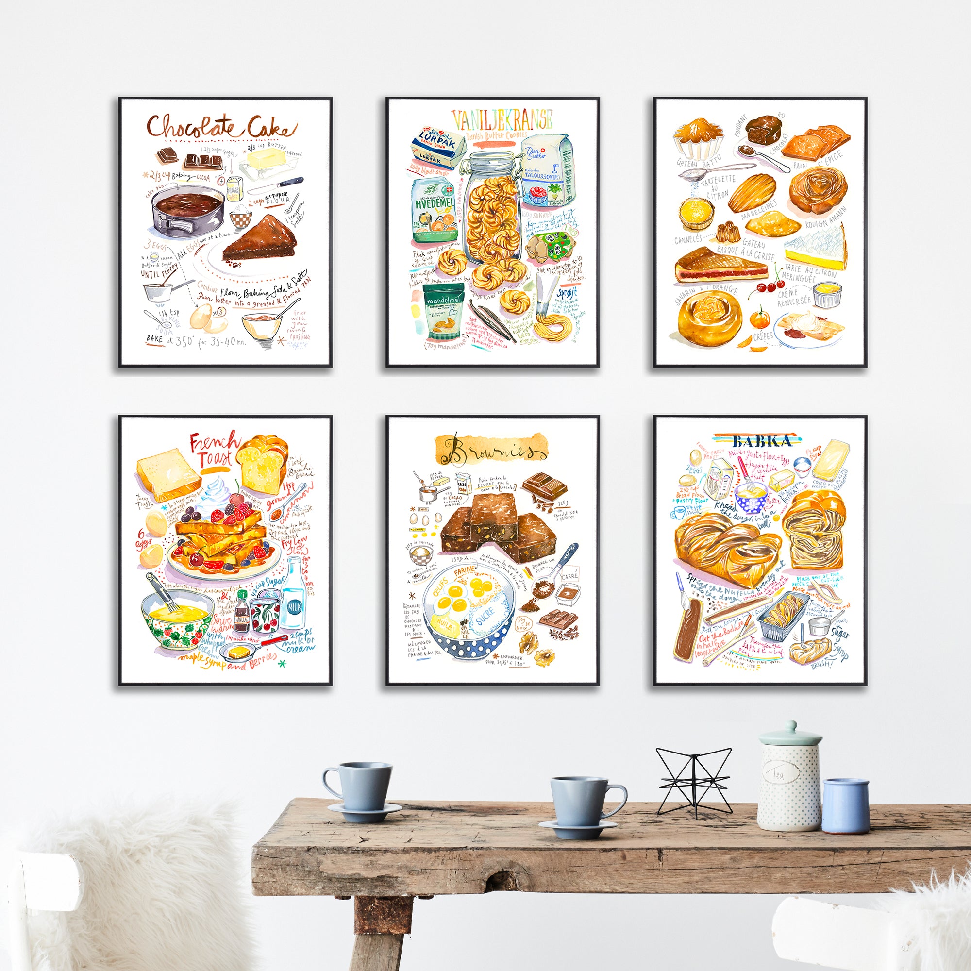 Kitchen art prints, food illustrations, watercolor recipe posters ...