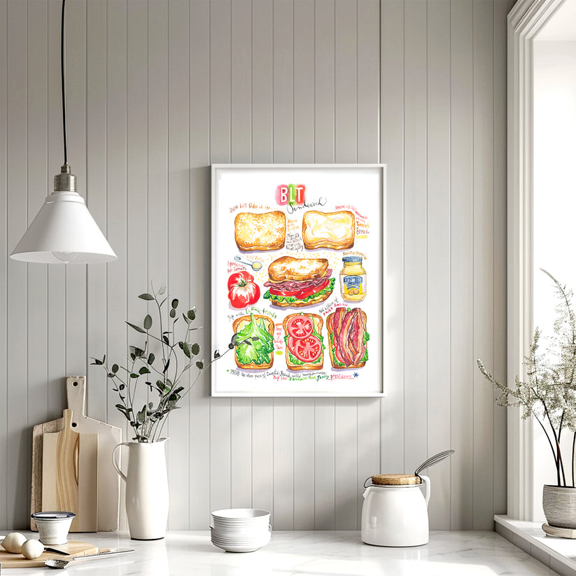 BLT Sandwich watercolor recipe print, Bacon-Lettuce-Tomato artwork ...