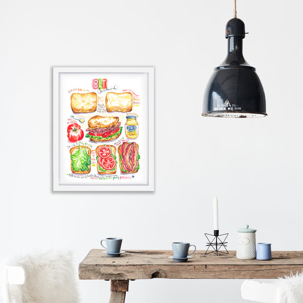 BLT Sandwich watercolor recipe print, Bacon-Lettuce-Tomato artwork ...