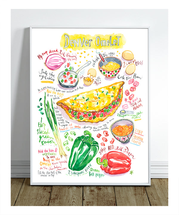 Denver Omelet watercolor recipe fine art print, Kitchen wall decor ...