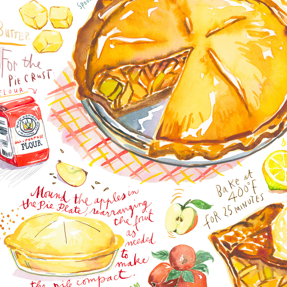 Apple Pie watercolor recipe illustration poster Food art Kitchen print ...