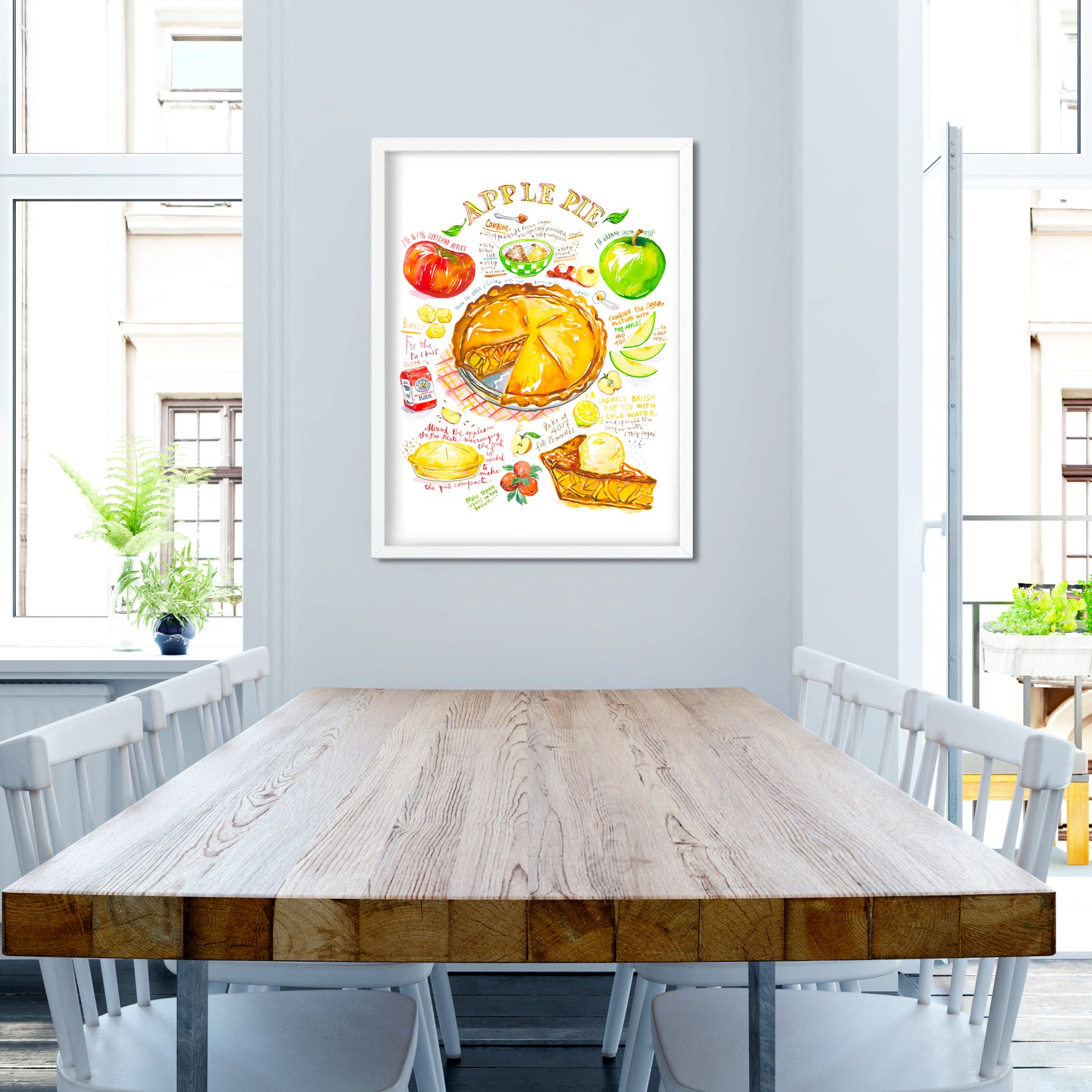 Apple Pie watercolor recipe illustration poster Food art Kitchen print ...