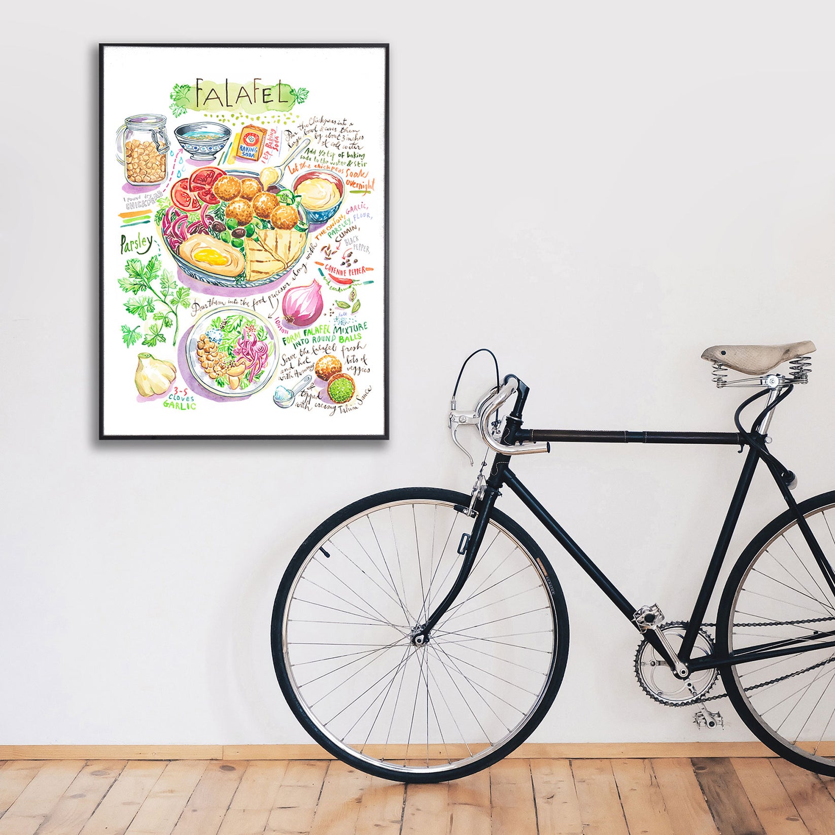 Falafel watercolor recipe poster, Middle-Eastern cuisine print ...