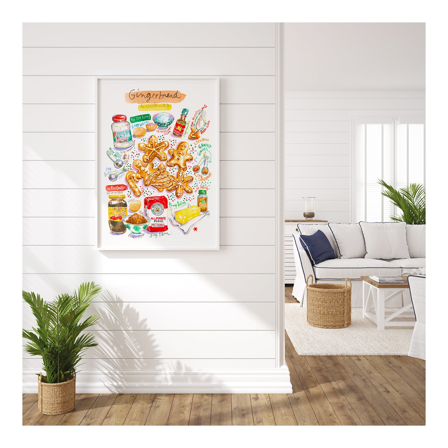 Gingerbread Cookies recipe poster, Christmas watercolor biscuits print ...