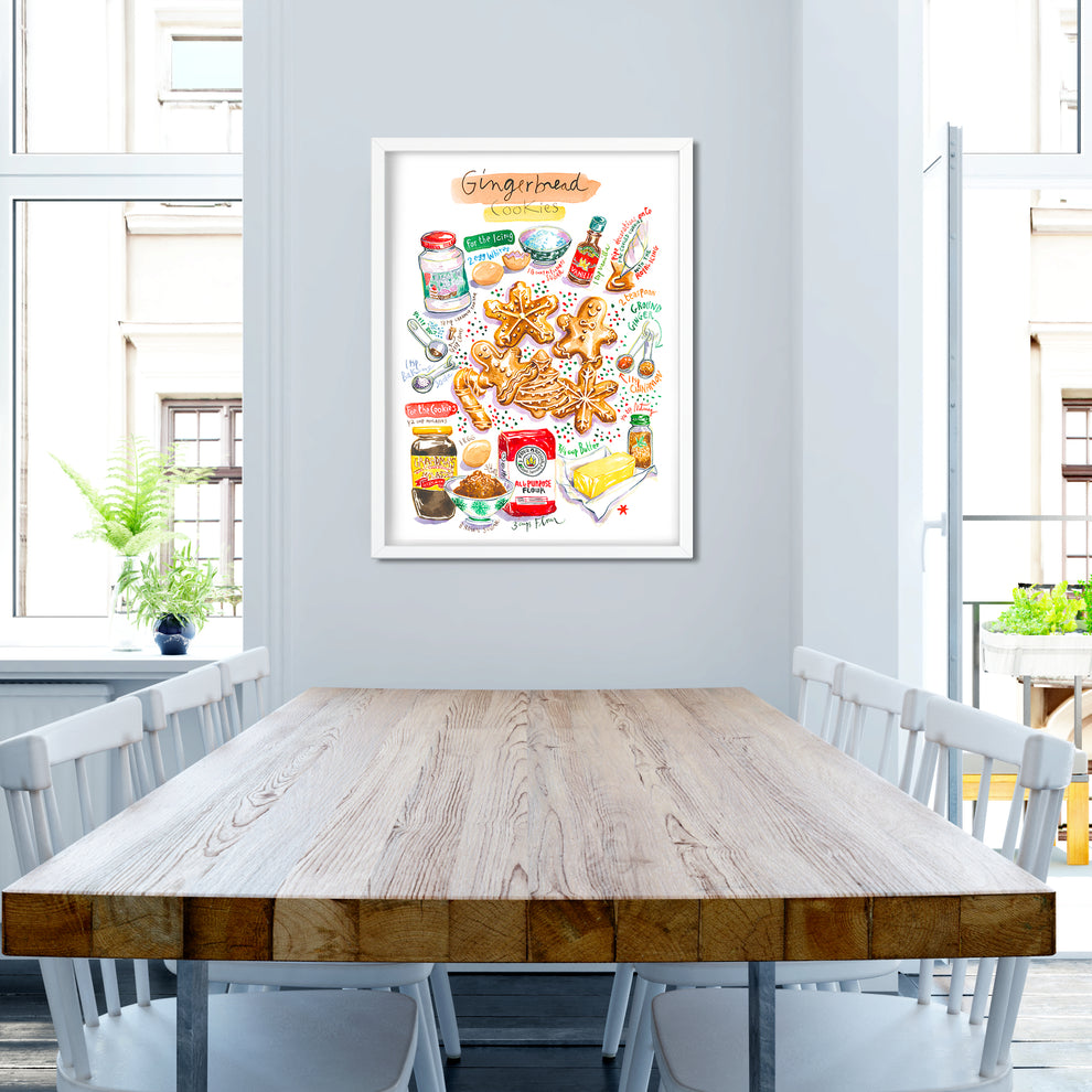Gingerbread Cookies recipe poster, Christmas watercolor biscuits print – LucilesKitchen