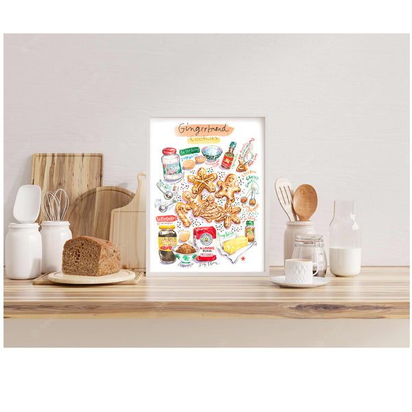 Gingerbread Cookies recipe poster, Christmas watercolor biscuits print ...