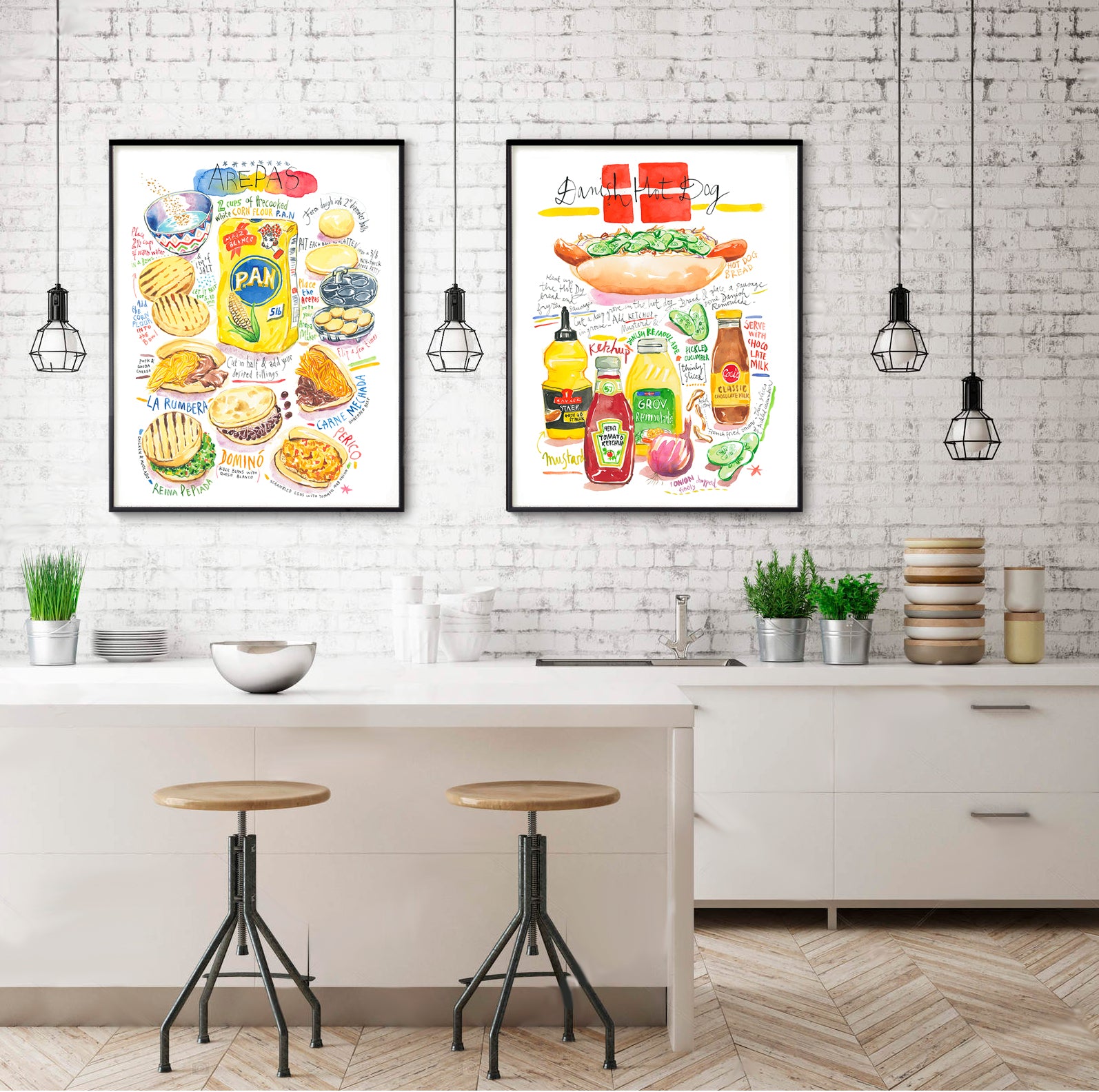 Kitchen art prints, food illustrations, watercolor recipe posters ...