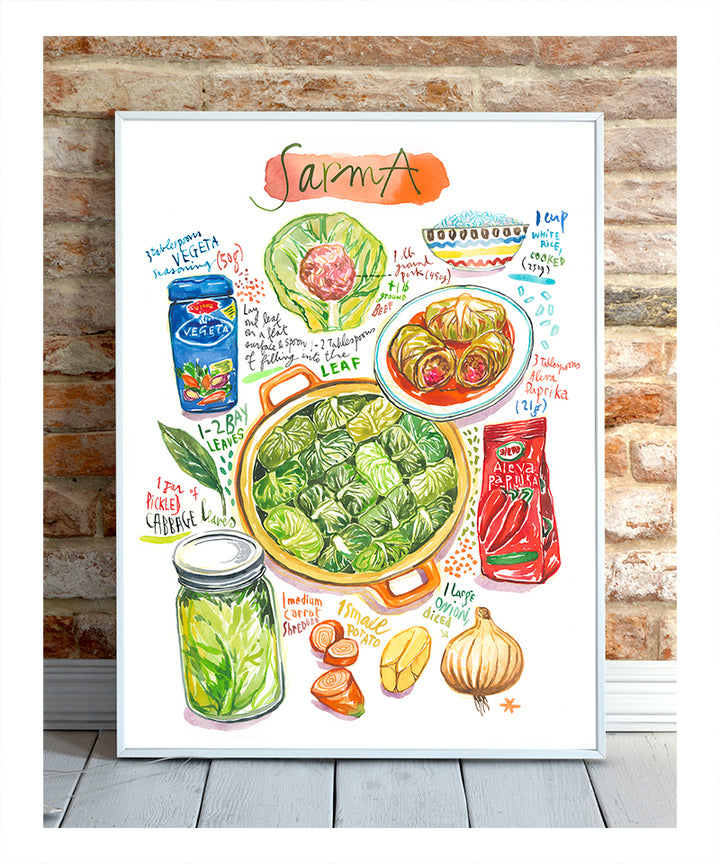 Kitchen art prints, food illustrations, watercolor recipe posters ...