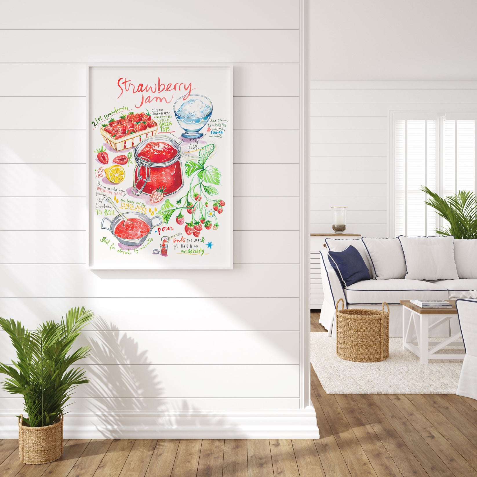 Strawberry Jam recipe watercolor painting poster, Fruit jelly print ...