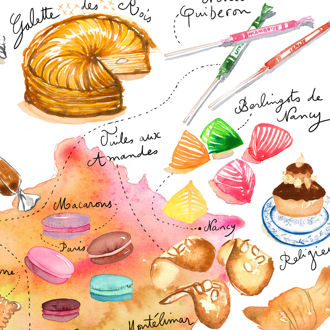 French treats - France - Watercolor food map poster – Lucile Prache