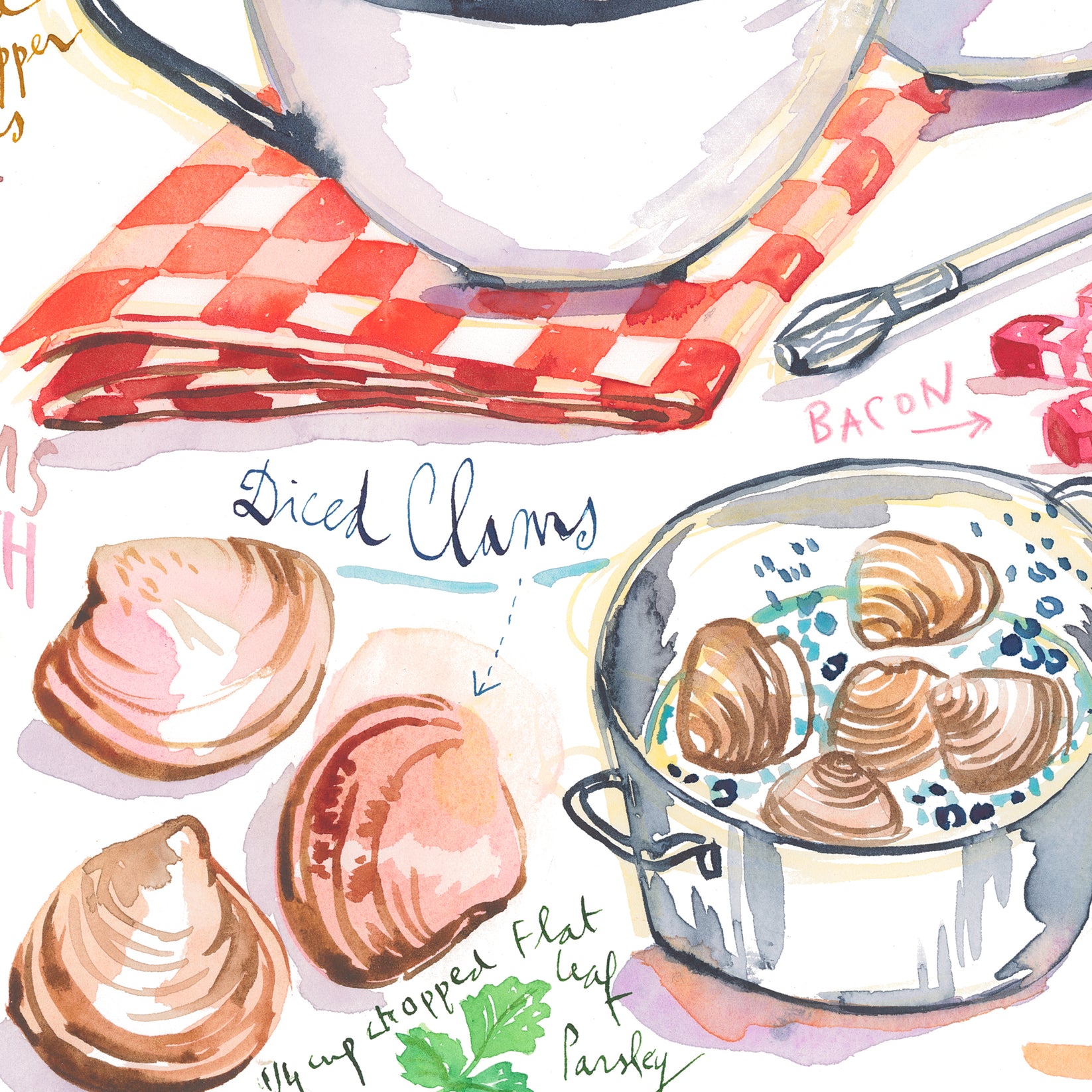 Manhattan Clam Chowder recipe illustration poster, New York kitchen ...