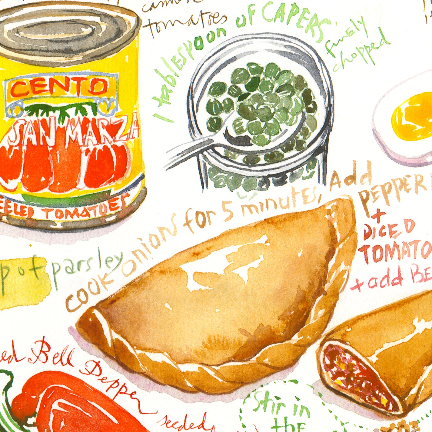 Empanadas illustration poster Spanish food print Illustrated recipe ...
