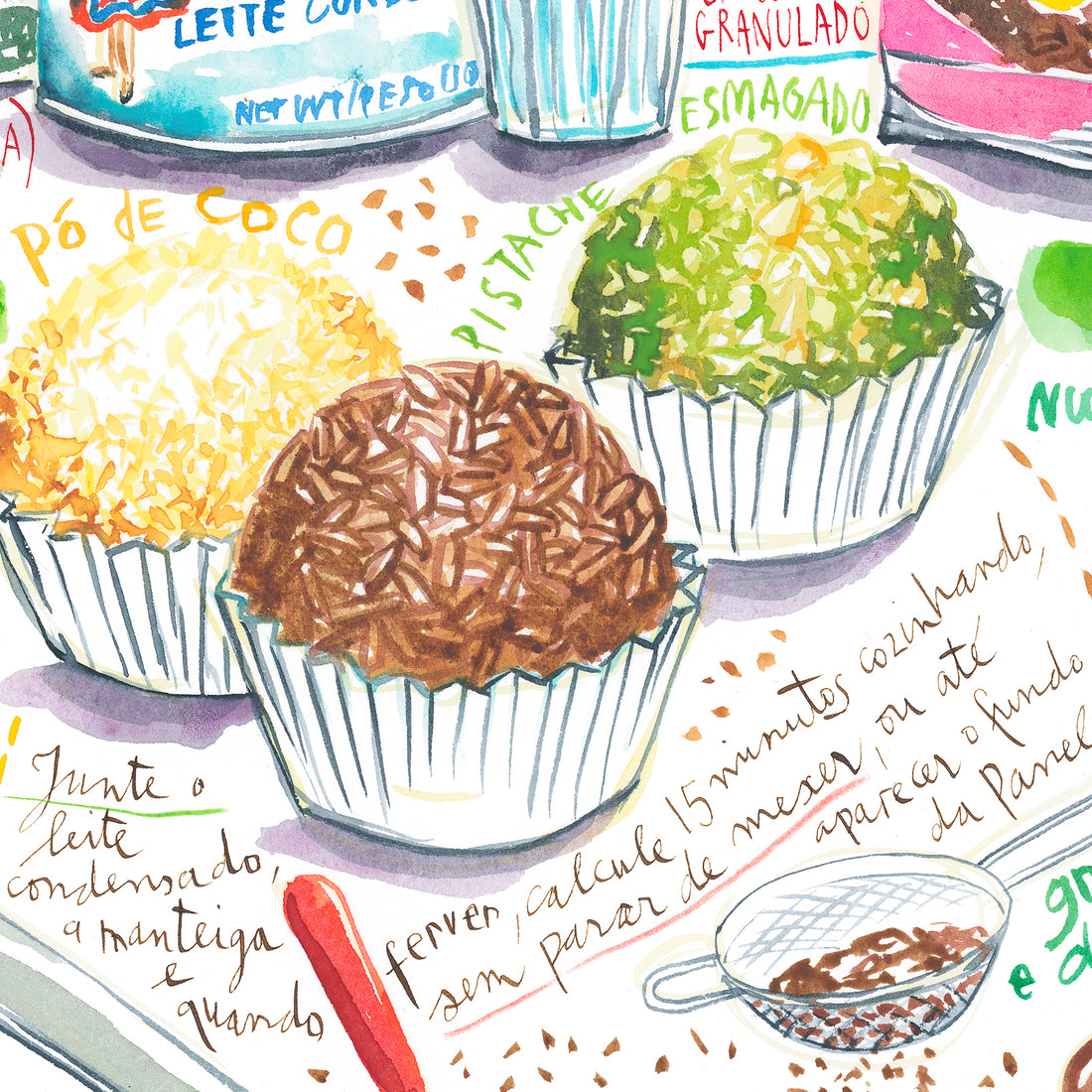 Brigadeiro recipe illustration poster, Brazilian dessert kitchen art ...