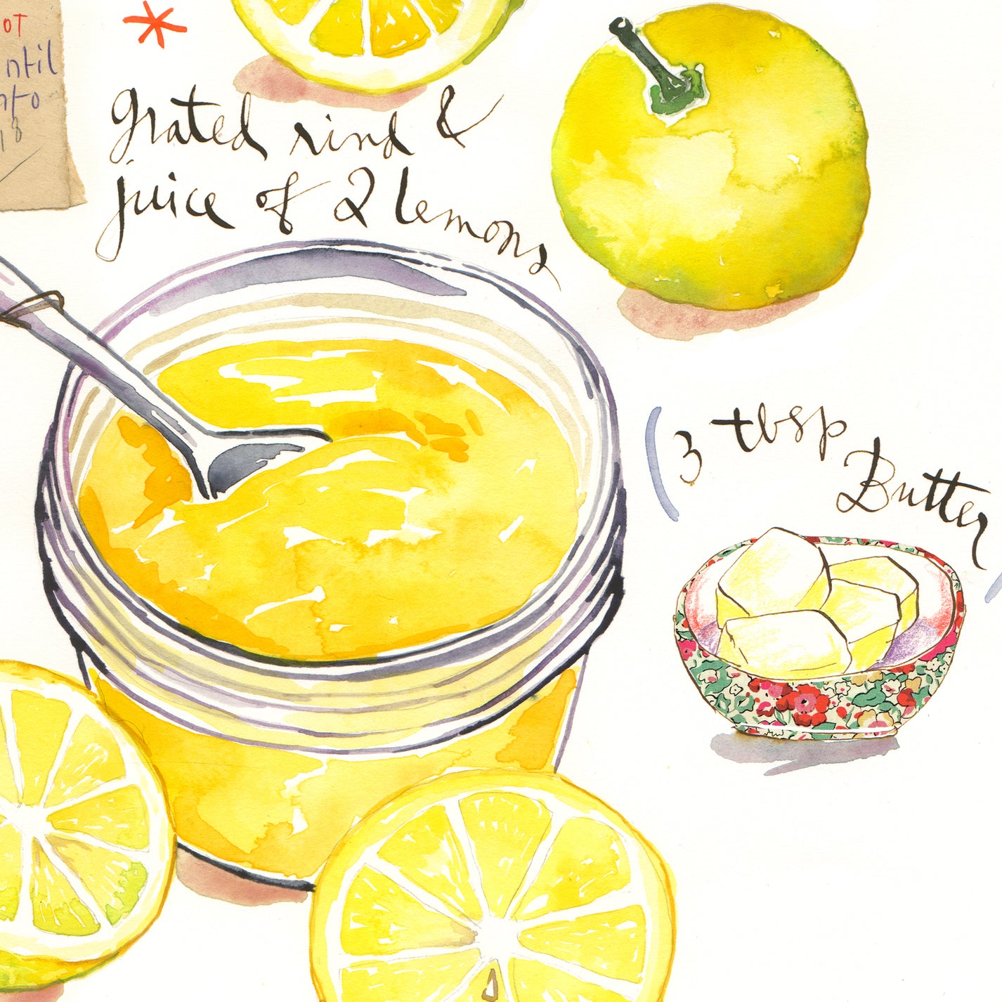 Lemon curd recipe watercolor illustration print Kitchen poster Food art ...