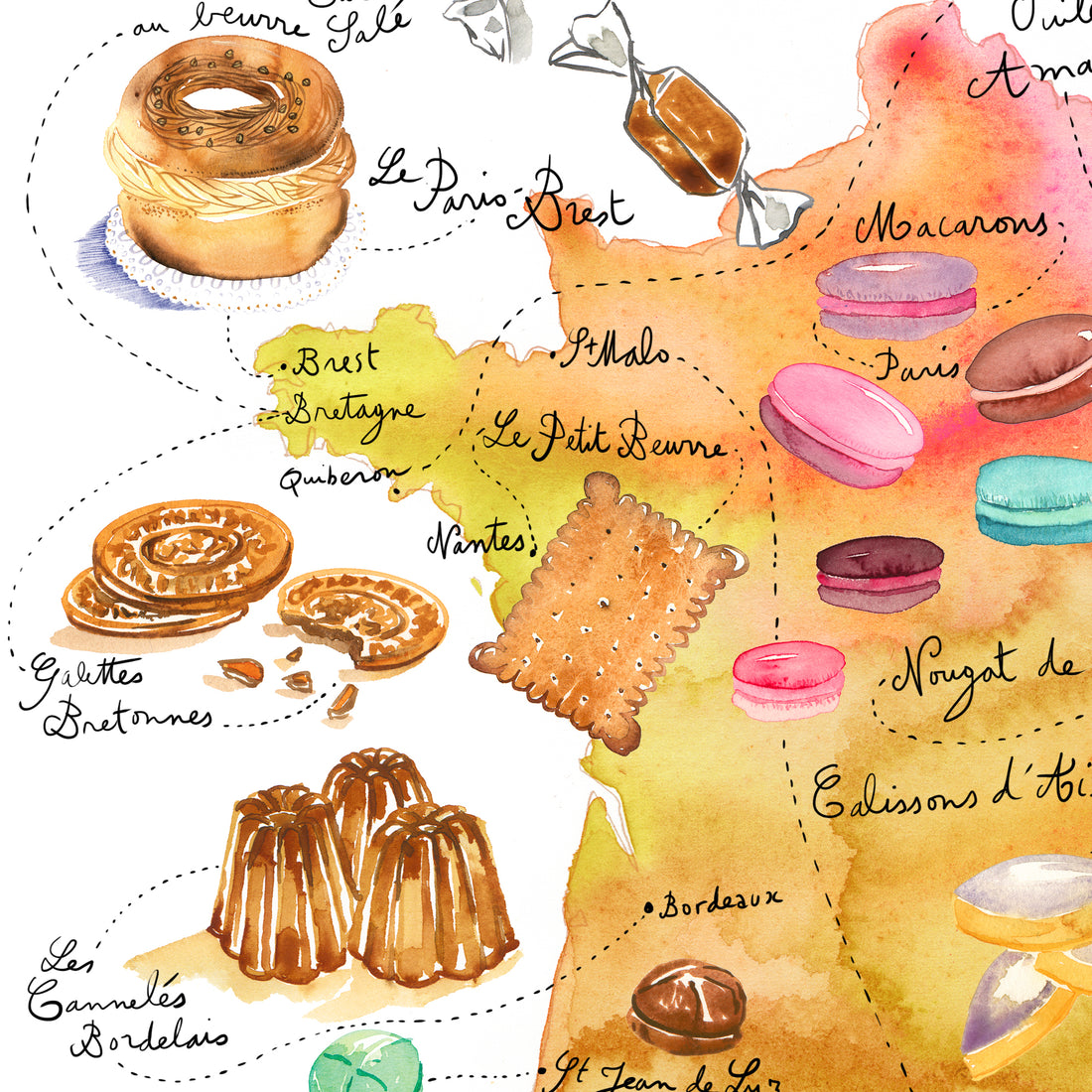 French treats - France - Watercolor food map poster – Lucile Prache