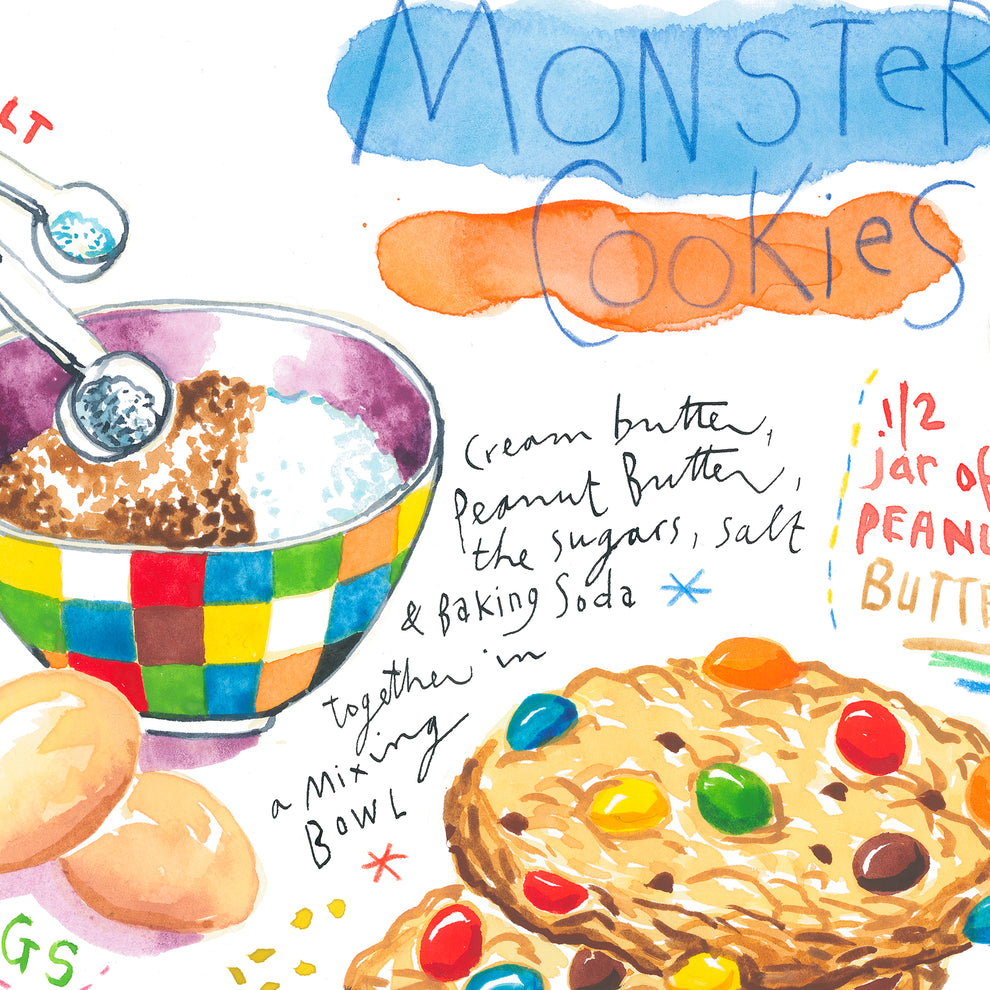 Monster Cookie watercolor recipe poster, Colorful kitchen wall art ...
