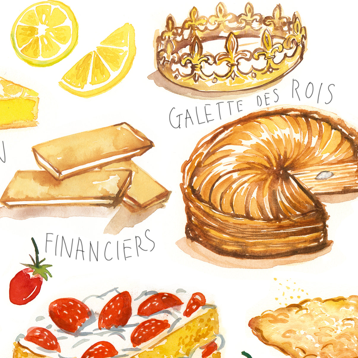 French pastries watercolor poster, Dessert illustration print Food art ...