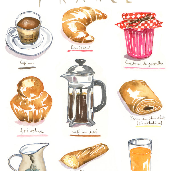 French breakfast watercolor illustration print, Kitchen poster ...
