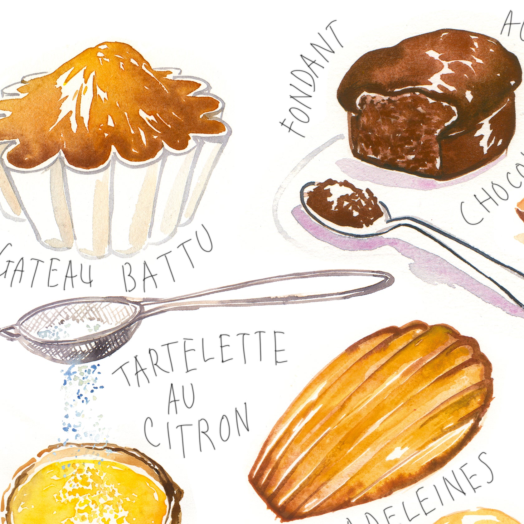 French bakery watercolor illustration poster Kitchen wall art print ...