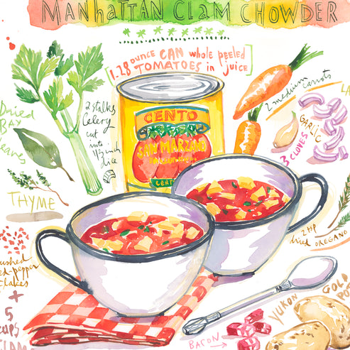 Manhattan Clam Chowder recipe illustration poster, New York kitchen ...