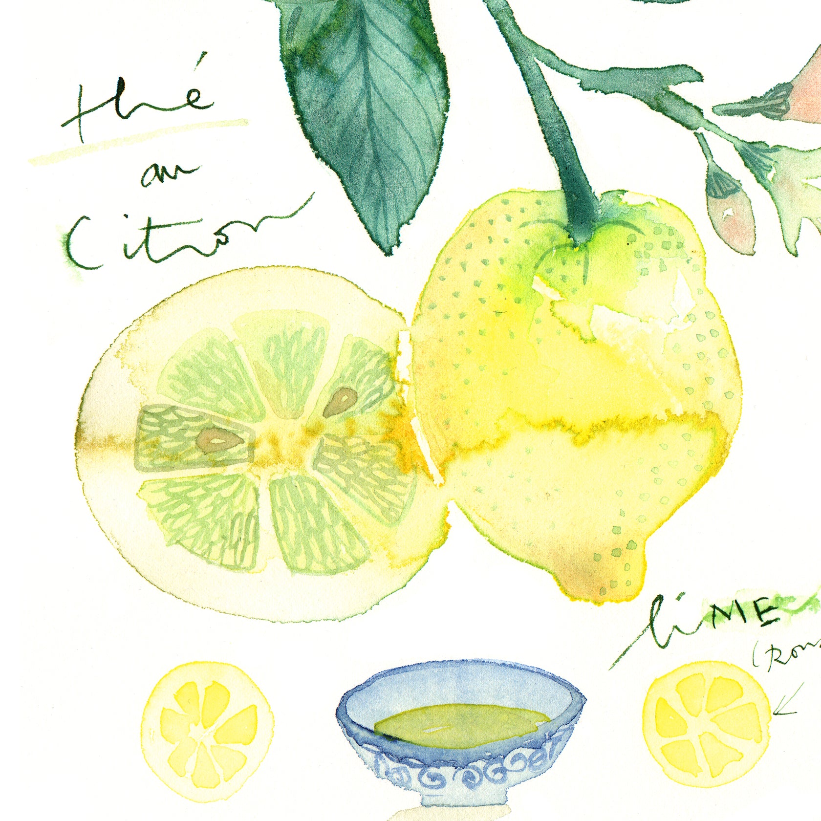 Lemon tea watercolor print Citrus illustration poster Kitchen wall art ...