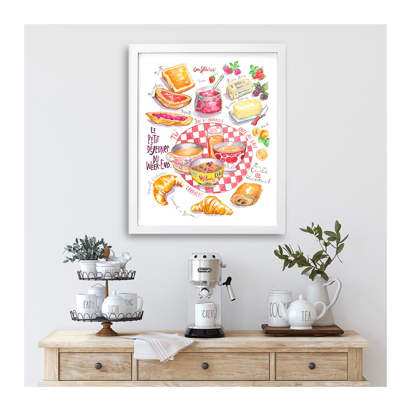 French Breakfast Menu watercolor illustration poster Food in France ...
