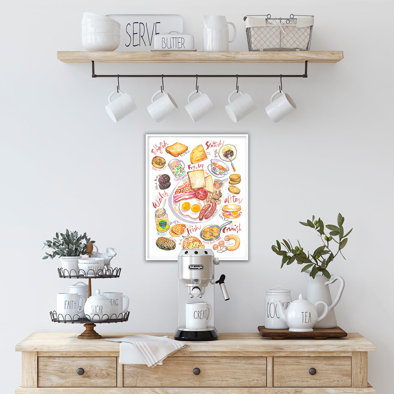 Full English Breakfast watercolor painting poster, British food print ...