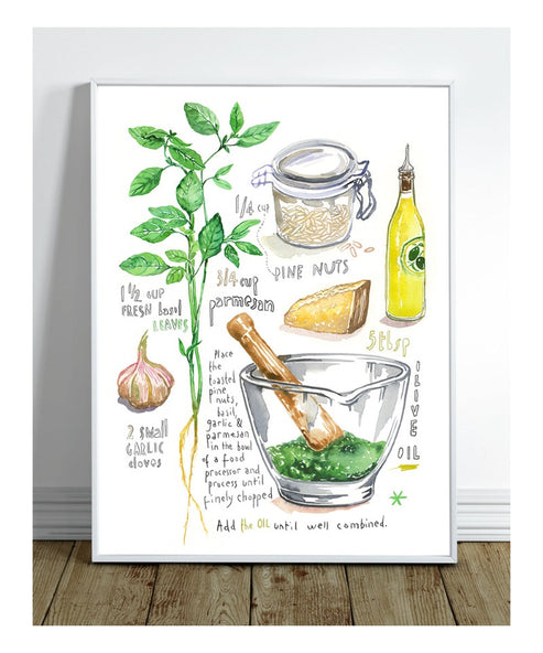 Pesto recipe illustration print Italy cooking Italian food Kitchen art ...