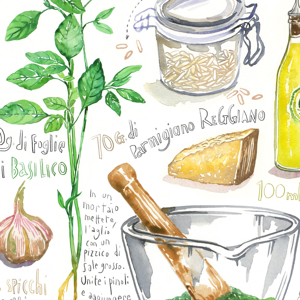 Pesto recipe illustration print Italy cooking Italian food Kitchen art ...