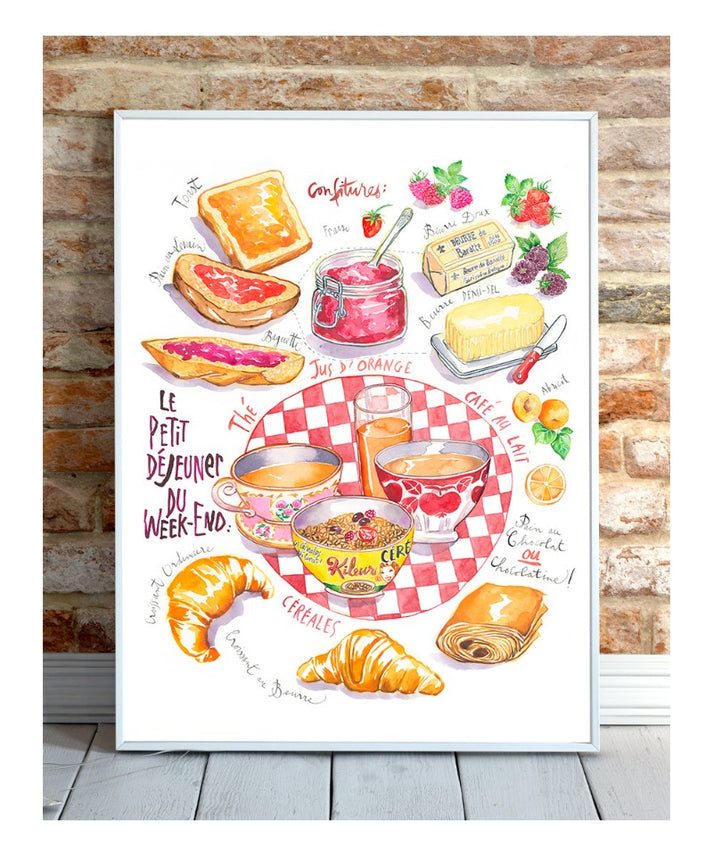 French Breakfast Menu watercolor illustration poster Food in France ...
