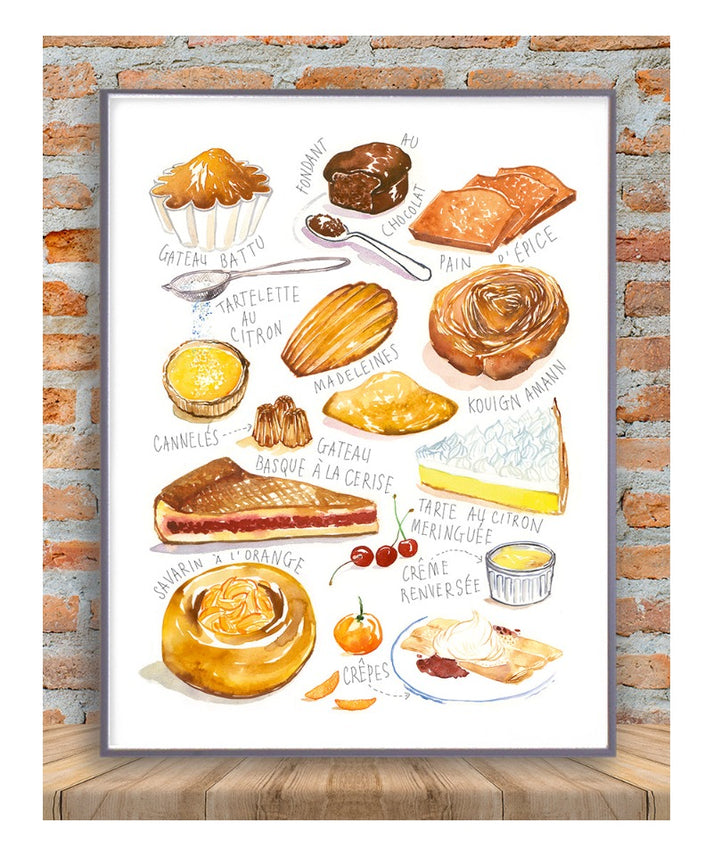 French bakery watercolor illustration poster Kitchen wall art print ...