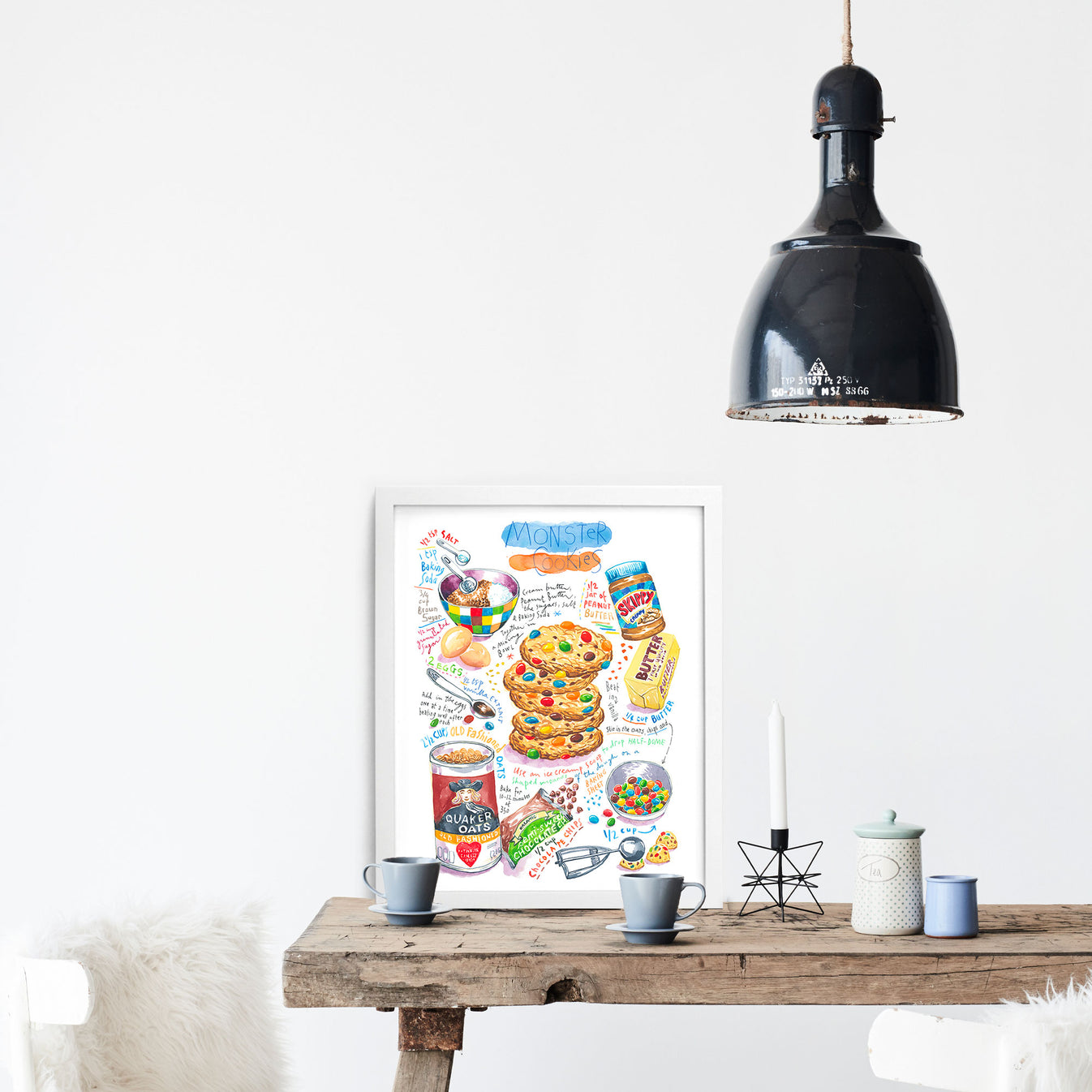 Monster Cookie watercolor recipe poster, Colorful kitchen wall art ...