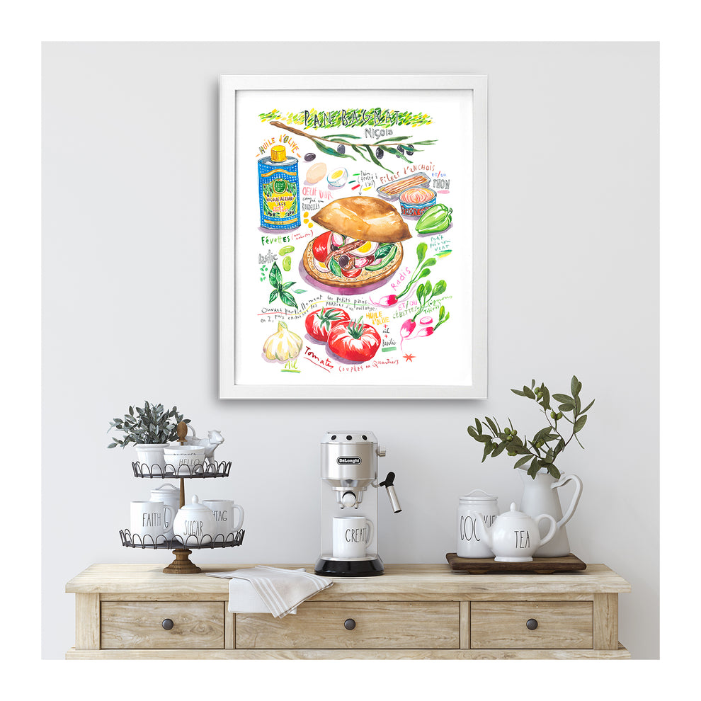 Recette du Pan Bagnat Niçois, Illustration aquarelle, Baie des Anges ...