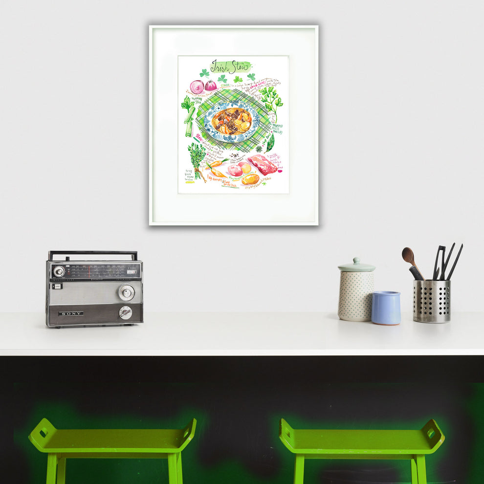 Irish Stew recipe poster, Ireland food print, Watercolor kitchen art ...